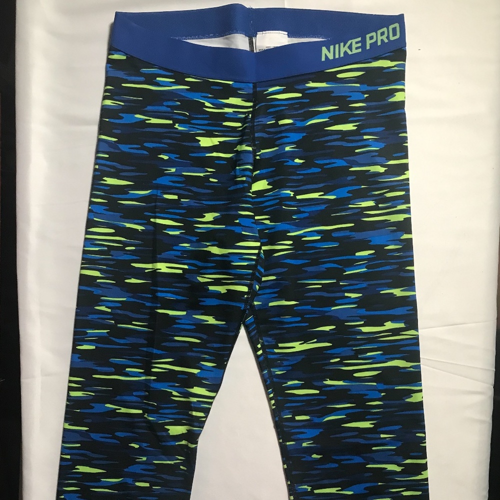 Nike Pro Leggings. Neon Yellow/Royal Blue/Black - Gem